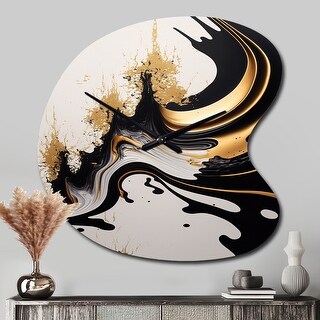 Designart - Black And Gold Wave - Abstract Large Wall Clock in ...