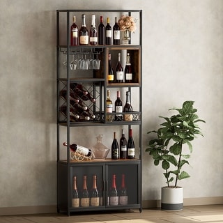 5 Tier Freestanding Wine Rack with Hanging Wine Glass Holder - Bed Bath ...