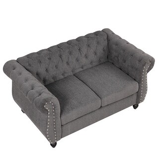 Gray Small Space Button Tufted Sofa Modern Plush Upholstered Sofa with ...