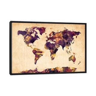 iCanvas "Urban Watercolor World Map VI" by Michael Tompsett Framed ...