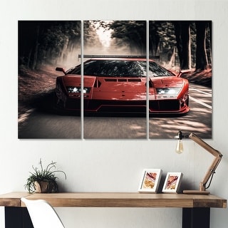 Designart "Red Italian Lambo Sports Car Racing In Urban Setting I" Cars ...