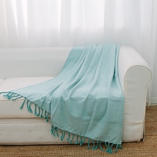 Turquoise Chevron Pattern With Fringe Throw - Bed Bath & Beyond - 41943096