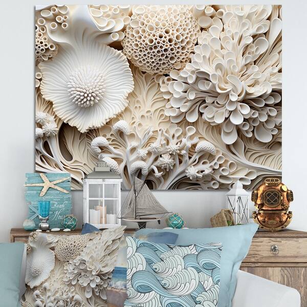 Designart "Abstract Coral Flowers Collage II" Coastal Coral Under Water ...