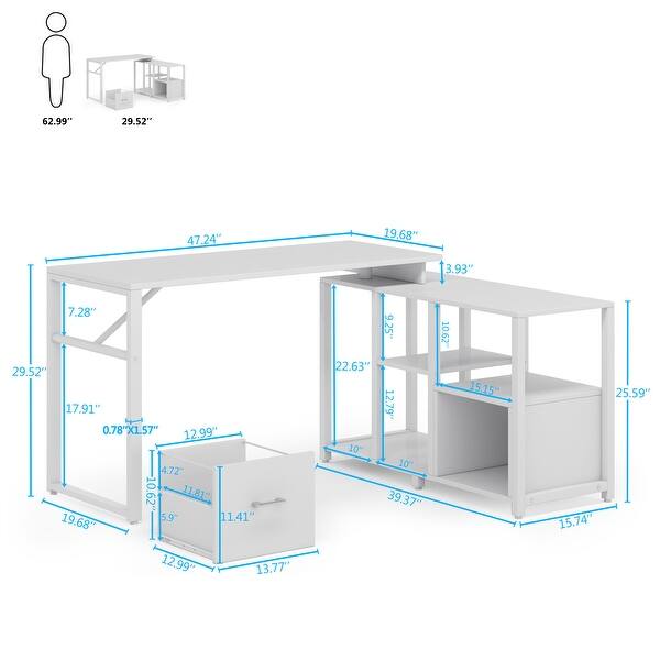 L-Shaped Rotatable Corner Computer Table, Foldable Computer Desk with ...