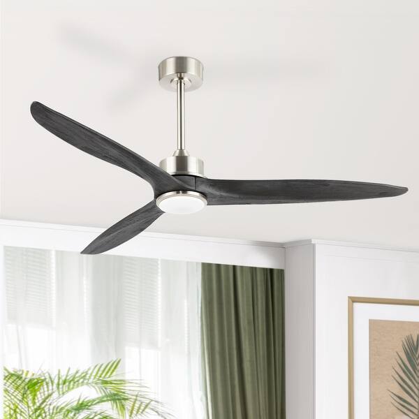 60" Solid Wood 3-Blade LED Ceiling Fan with DC Motor and Remote - On ...