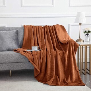 50" x 60" Throw Reversible Faux Fur Fleece Bed Blanket Rust - Bed Bath ...