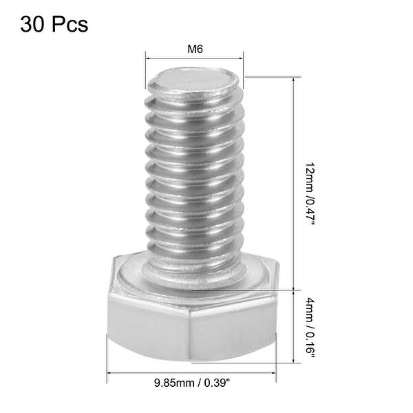 Metric M6x12mm 304 Stainless steel Hexagonal Screw Bolt Silver 30pcs ...