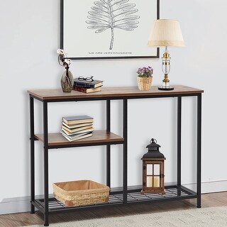 Console Table Storage Shelves Hallway/Entryway Rustic Brown - 54 x 84 ...
