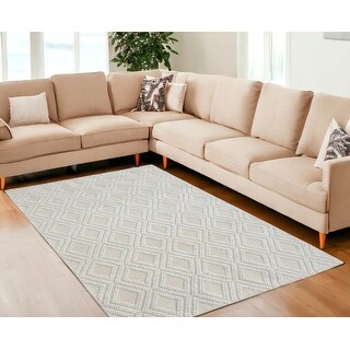 HomeRoots 6' X 9' Ivory Geometric Handmade Area Rug - 6' x 9' - Bed ...