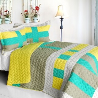 Vermicelli-Quilted Patchwork Geometric Quilt Set Full/Queen - Bed Bath ...