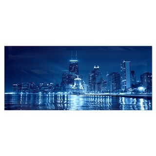 Designart 'Blue Chicago Skyline Night' Cityscape Photo Metal Wall Art ...