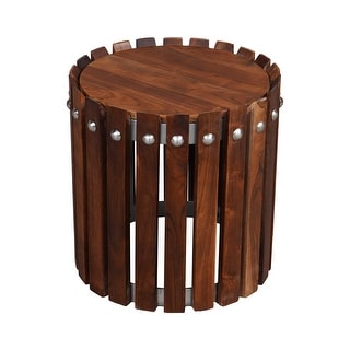 Myla 15 Inch Handcrafted Round Side End Table with Vertical Planks ...