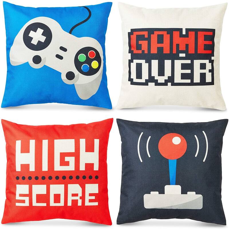 Juvale Decorative Throw Pillow Covers, Video Games (18 x 18 Inches, 4 ...