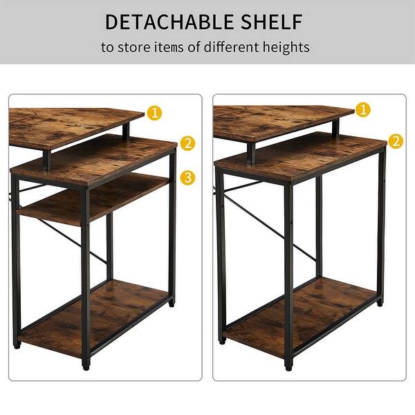 Merax Computer Desk with 5-Tier Bookshelf and Multi-Function Drafting ...