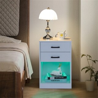 Two Drawers with Socket and LED Light Bedside Table - Bed Bath & Beyond ...