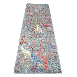 Shahbanu Rugs Cadet Gray 100% Wool Afghan Peshawar Hand Knotted Birds ...