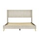 Beige Upholstered Platform Bed: Corduroy Tufted Headboard, Metal Legs ...