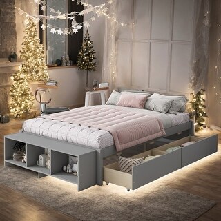 Full Size Bed with Storage Case, 2 Storage drawers, Lengthwise Support ...