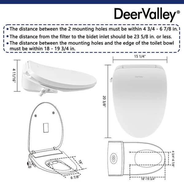 DeerValley Elongated Electronic White Bidet Toilet Seat with Wireless ...