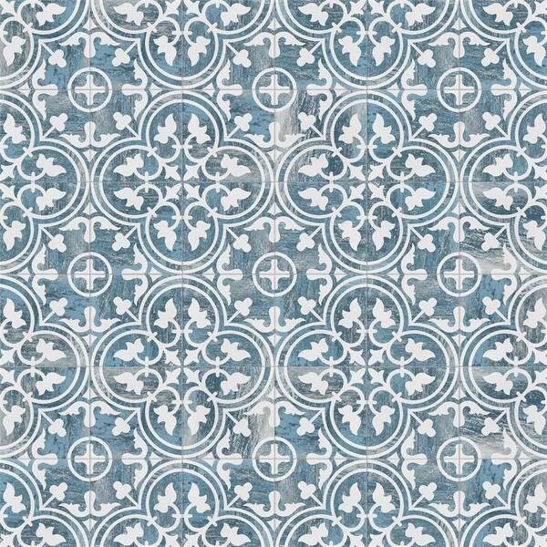 Merola Tile Cassis Arte Blue Day 9-3/4" x 9-3/4" Porcelain Floor and ...