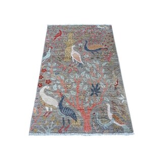 Shahbanu Rugs Pigeon Gray Hand Knotted 100% Wool Afghan Peshawar Tree ...