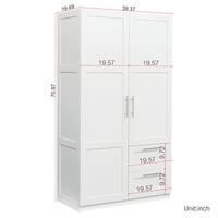 Clihome 40in. Wooden High Wardrobe with 2 Drawers and 5 Storage Spaces ...