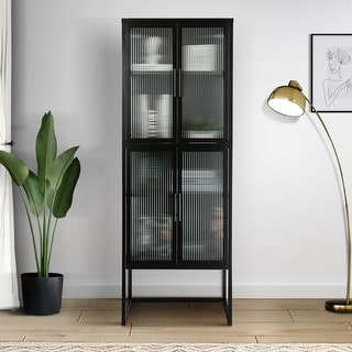 Modern Glass Door Cabinet with Adjustable Shelves,Anti-Tip,Dust-free ...