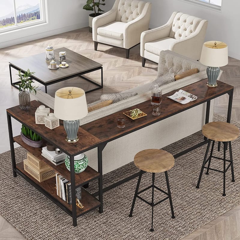 82.67" L Shaped Console Sofa Table with 3-Tier Shelves, Reversible ...