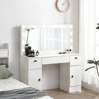 LED Light Dressing Table, Dressing Table with 3 Drawers and Storage ...