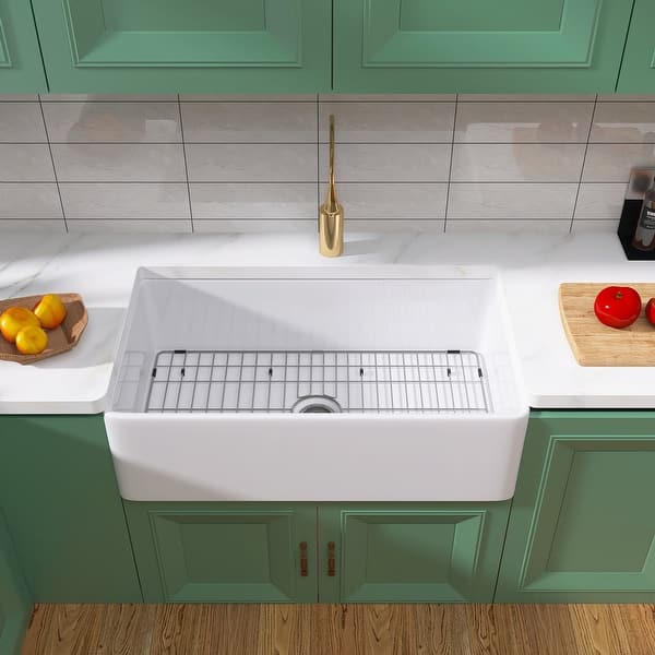 36 Inch White Kitchen Sink with Bottom Grid and Drain - Bed Bath ...