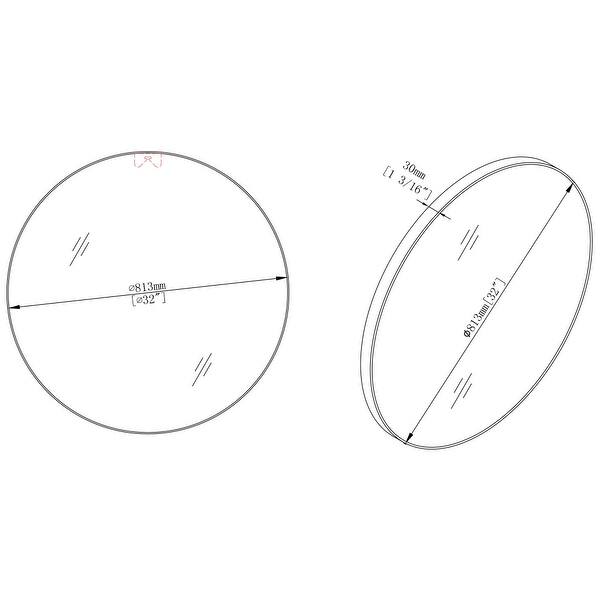 32 x 32 Inch Round Bathroom Mirror Black Aluminum Frame Wall-Mounted ...