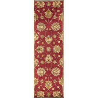 2' x 7' Red Floral Vines Bordered Wool Runner Rug - 3'6" - Bed Bath ...