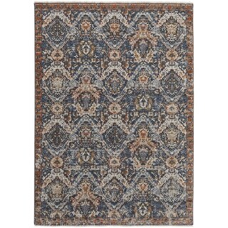 2' X 3' Blue Orange And Ivory Floral Power Loom Area Rug With Fringe ...