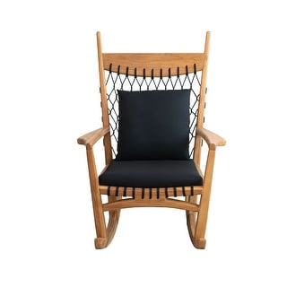 Teakwood and Woven Rope Rocking Chair with Cushions, Black and Natural ...