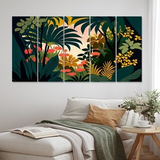 Designart "Blossoming And Vibrant Jungle Flora I" Coastal Multipanel ...