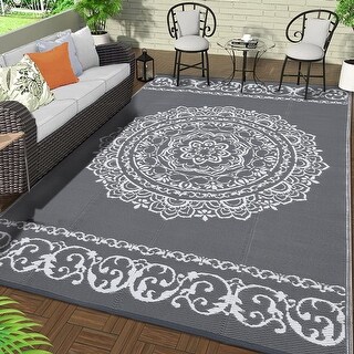 World Rug Gallery Floral Tropical Reversible Recycled Plastic Outdoor ...