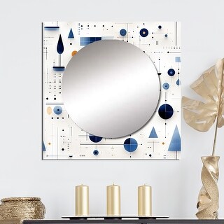 Designart "Blue And White Matrix Grid I" Modern Wall Mirror - Geometric ...