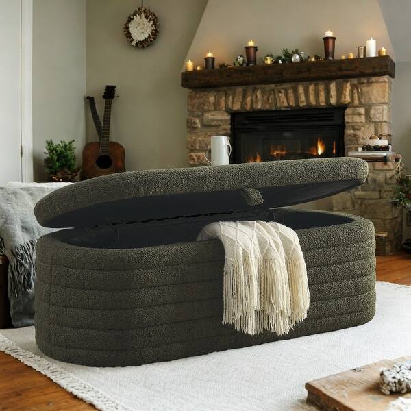 45.5"W Green Storage Ottoman Bench End of Bed Stool with Safety Hinge ...