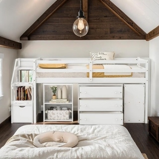Full Size Loft Bed with Retractable Writing Desk and 3 Drawers ...