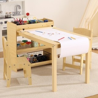 Kids Art Table with 2 Chairs, Activity Desk with Storage Shelves - Bed ...