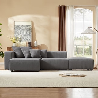 Small L-Shaped Sectional Sofa Set 3-piece Corduroy Modular Sofa with ...