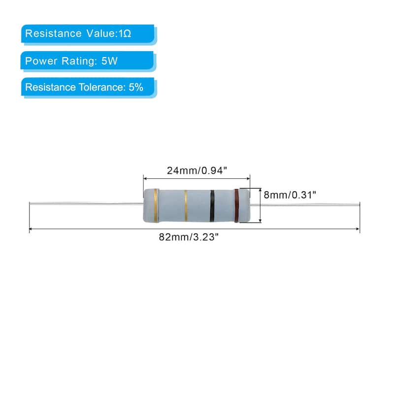 10Pcs 5W 1 Ohm Tolerance Carbon Film Resistor, Axial Lead Resistors Kit ...
