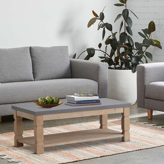 48 Inch Coffee Table, Rectangular, Concrete Top, Wood Frame, Rustic ...