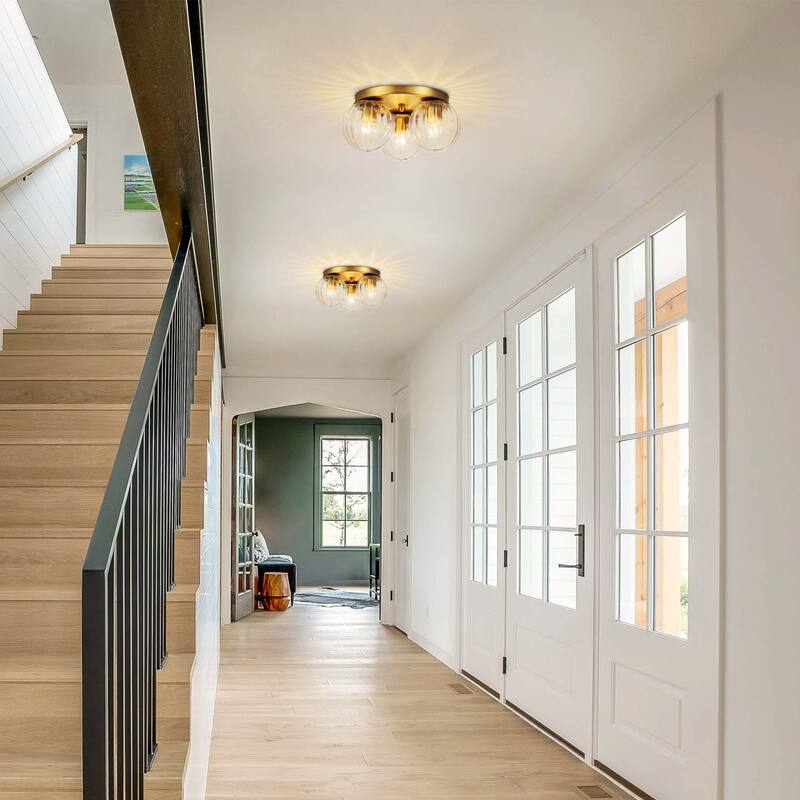 3 - Light Mid-Century Modern Vintage Farmhouse Brass Flush Mount with ...