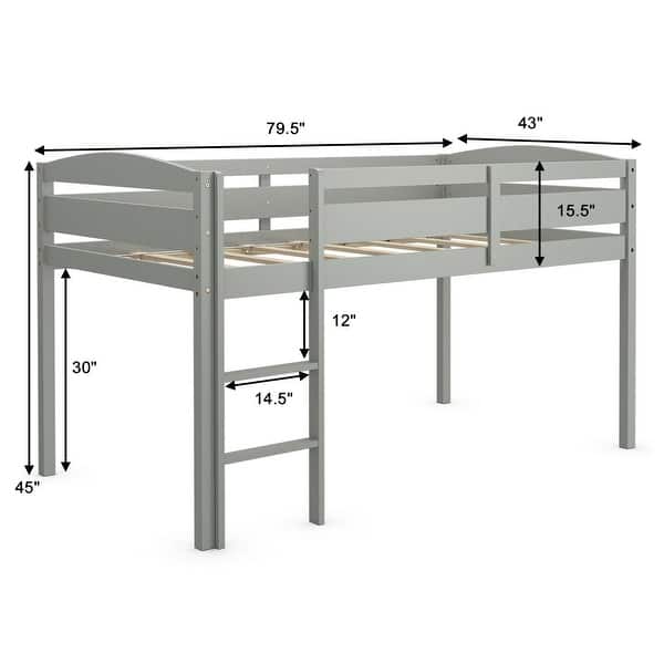 Wooden Twin Low Loft Bunk Bed with Guard Rail and Ladder - Bed Bath ...