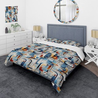 Designart "Blue Metropolis Matrix Pattern" Orange Modern Bedding Set ...