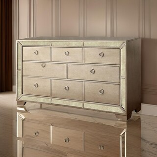 Leena 68 Inch Wide Dresser, Mirror Trim, 8 Gliding Drawers, Champagne ...
