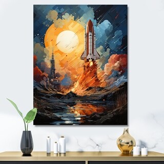 Designart "Expressionist Space Shuttle Burst III" Rocketship Wall Art ...