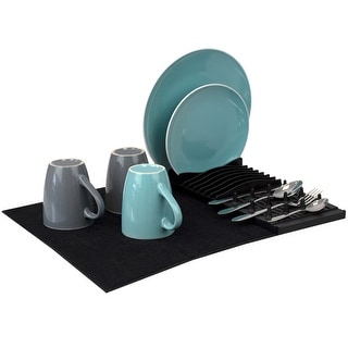 Plastic Dish Drying Rack with Buttoned Micro Fiber Drying Mat, Black ...