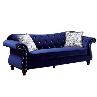 Sofa with Flared Design Arms and Button Tufting, Blue - Bed Bath ...
